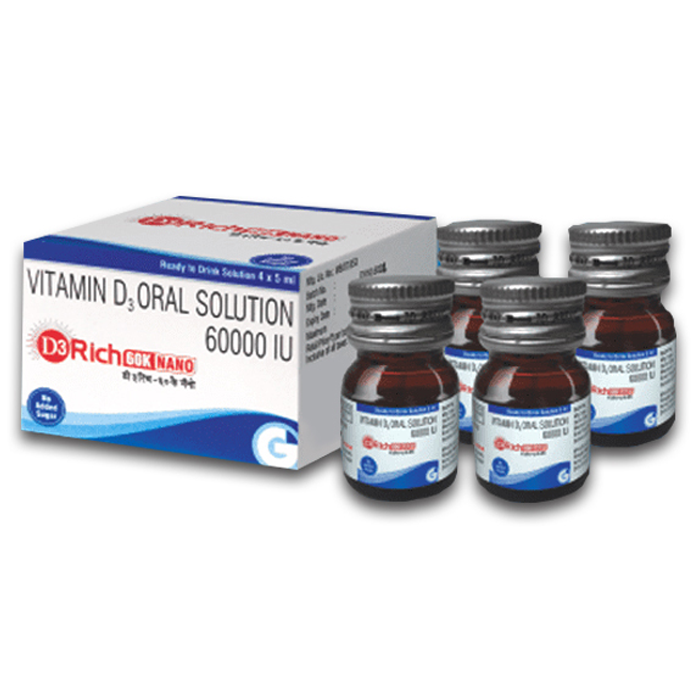 D3 Rich Nano 60000 IU Oral Solution - Uses, Dosage, Composition, Side Effects | Hetero Healthcare